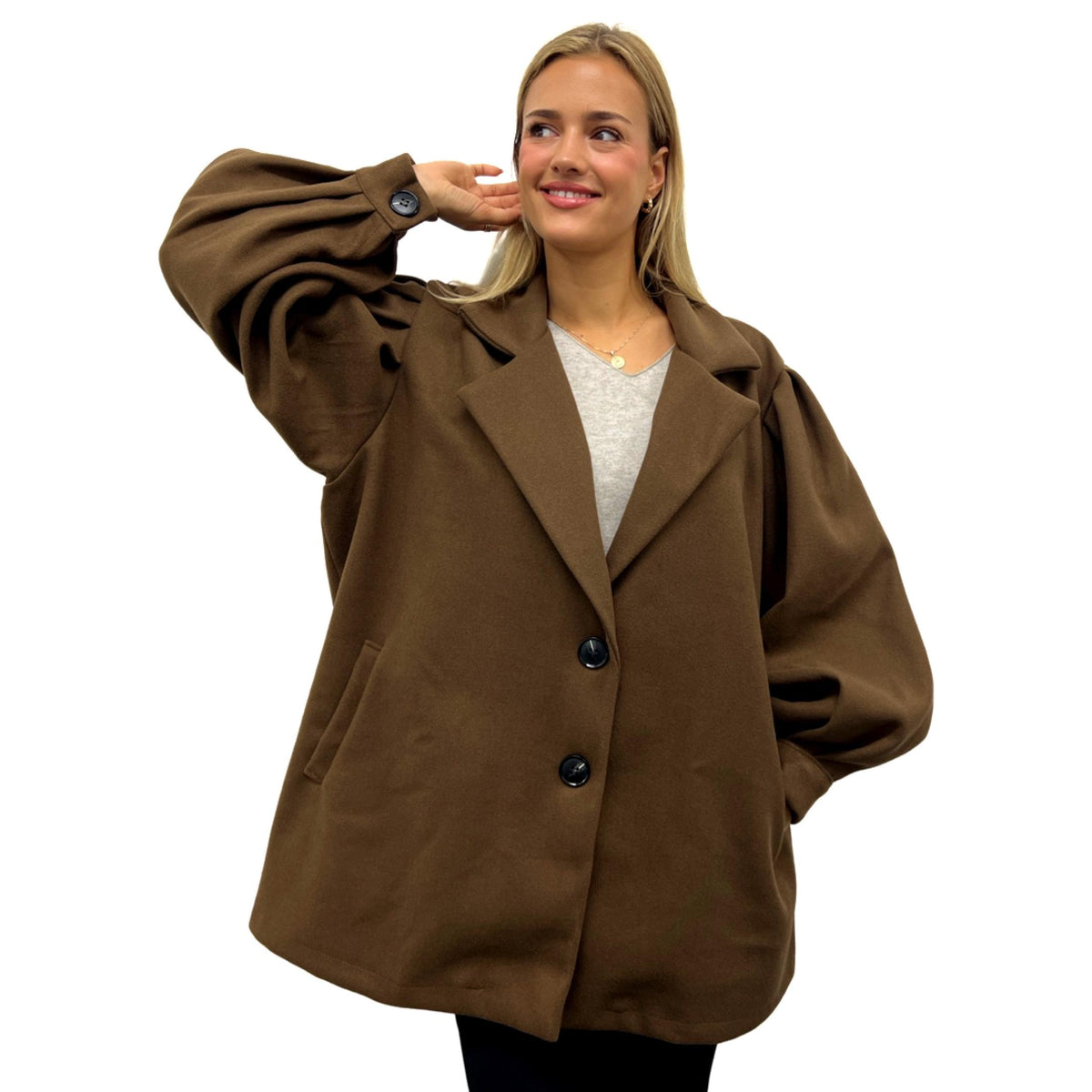 PUFF SLEEVES WOOLEN PEA COAT SUPER SOFT X-LARGE PUFF SLEEVES SHORT COA ...